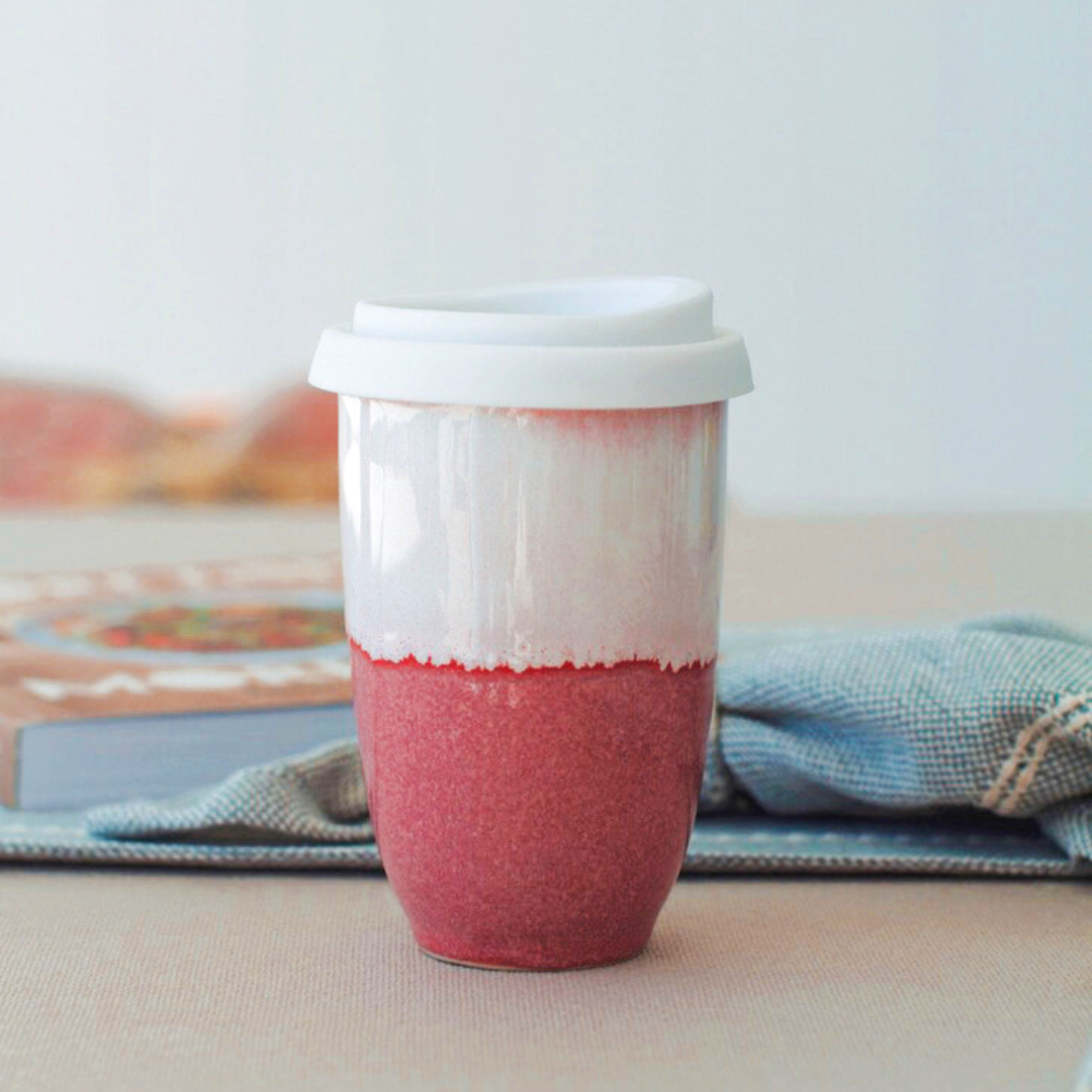 Ceramic Cup With Silicone Lid | Many Glazes | Pottery For The Planet