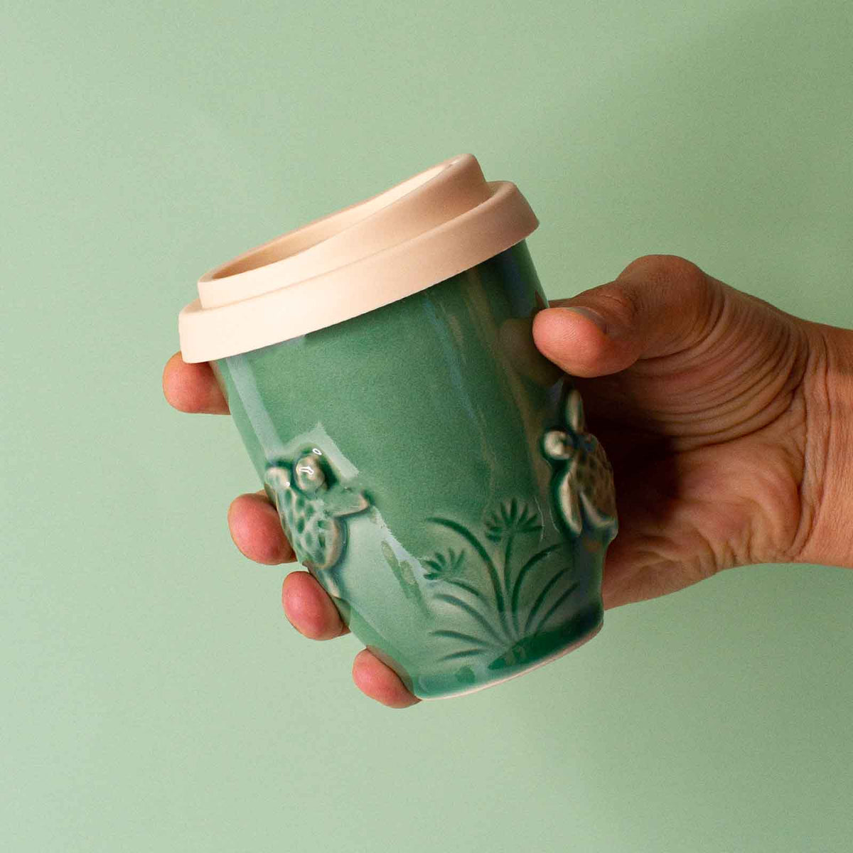 Green Ceramic Cup (Sea Turtle) | Pottery For The Planet