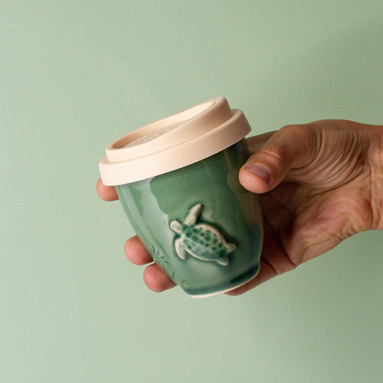 Green Ceramic Cup (Sea Turtle) | Pottery For The Planet
